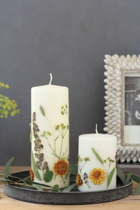 15 HERMOSAS IDEAS DE VELAS BRICOLAJE HECHAS CON FLORES PRENSADAS ...